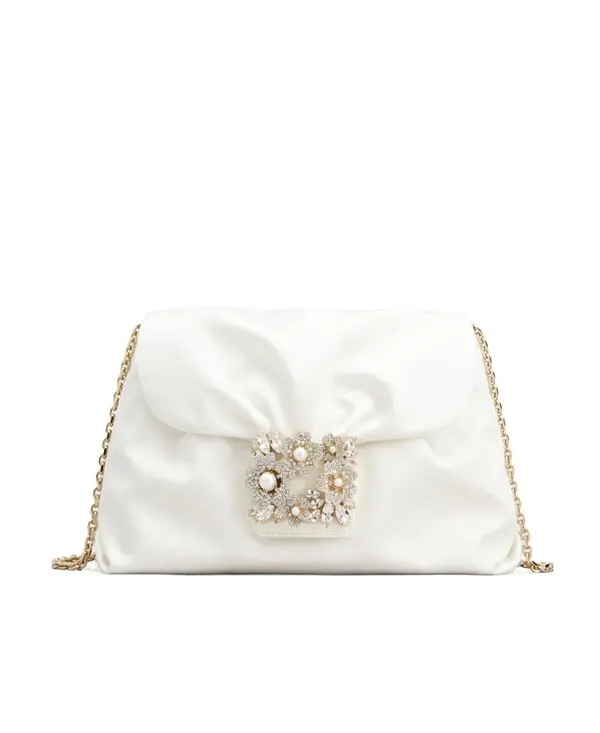 ROGER VIVIER Buckle Embellished Mini Satin Bag - White
