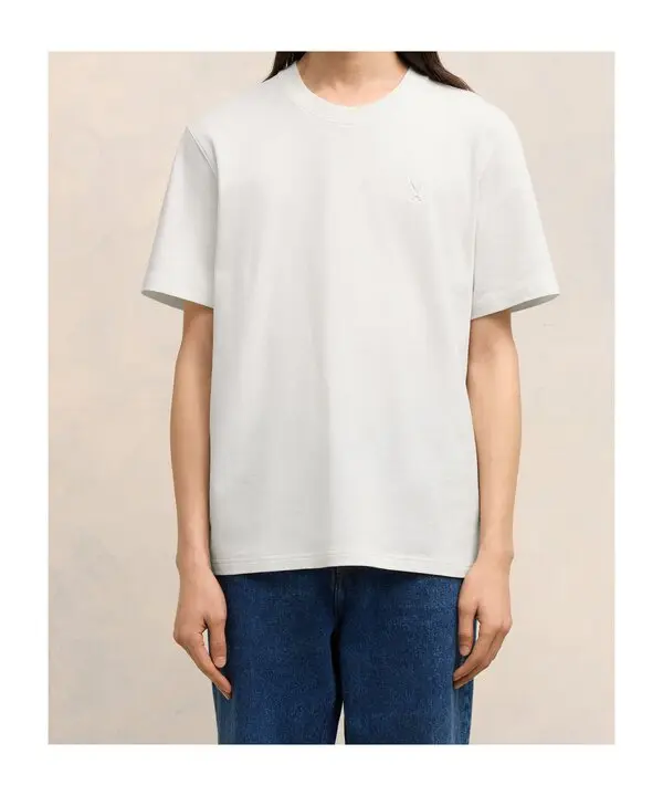AMI Paris Logo Embossed Crewneck T-shirt - White
