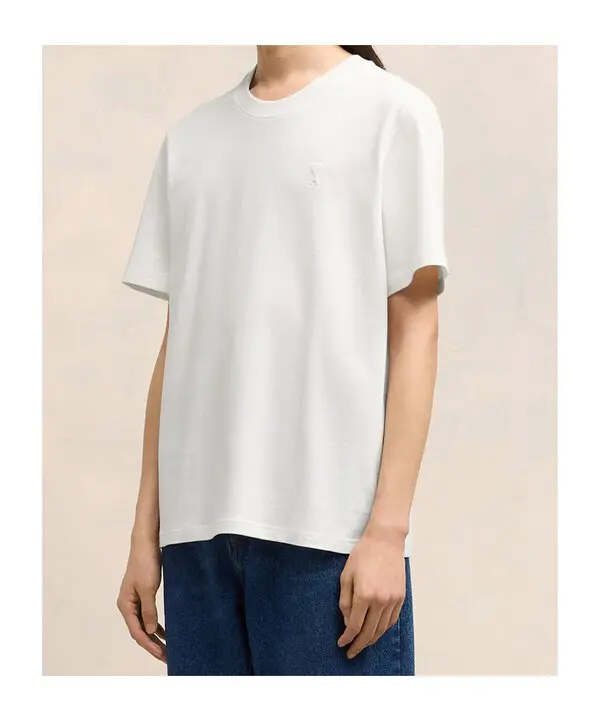 AMI Paris Logo Embossed Crewneck T-shirt - White