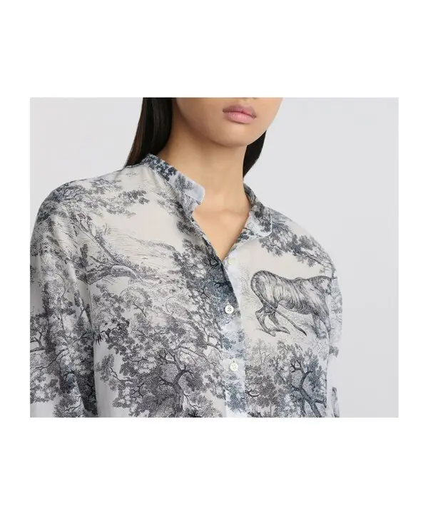 Dior Long Embroidered Blouse - Gray
