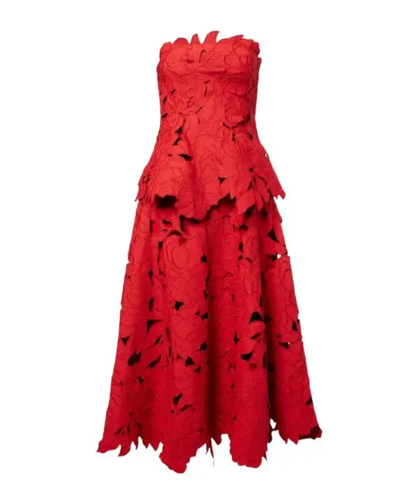 Simkhai Audrey Peplum Lace Midi Dress - Red