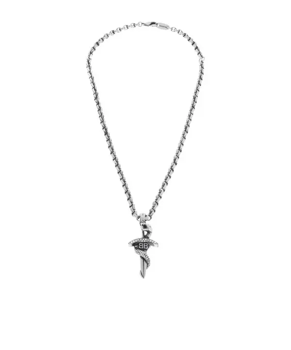 Balenciaga Goth Snake Necklace In Antique Silver - Gray
