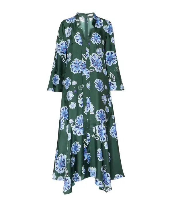 Dorothee Schumacher Big Garden Floral Silk Twill Midi Dress - Green