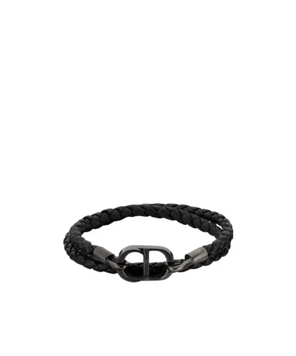 Dior Cd Icon Braided Leather Double Bracelet - Black