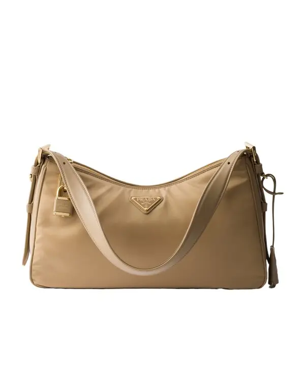 Prada Logo Plaque Padlock-detailed Shoulder Bag - Camel Brown