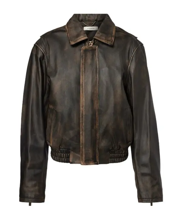 JACQUES WEI Zippered Long-sleeved Leather Jacket