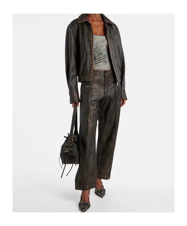 JACQUES WEI Zippered Long-sleeved Leather Jacket