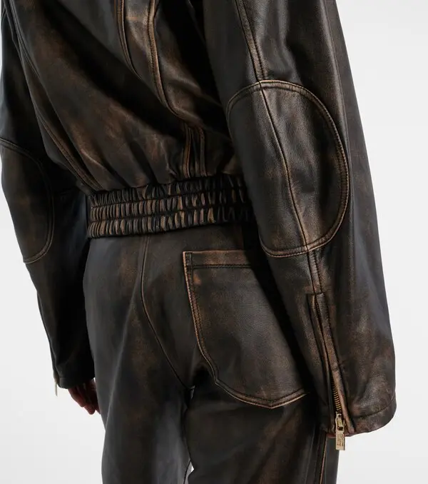 JACQUES WEI Zippered Long-sleeved Leather Jacket
