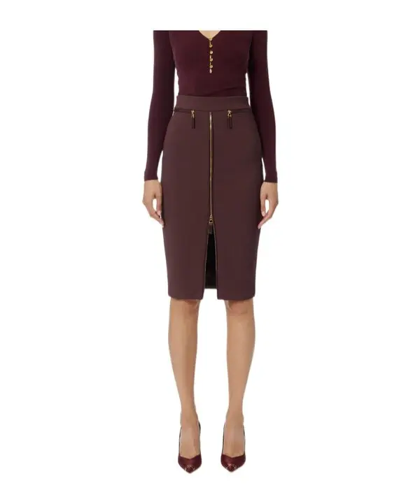Elisabetta Franchi Zip-detailed Midi Skirt - Merlot