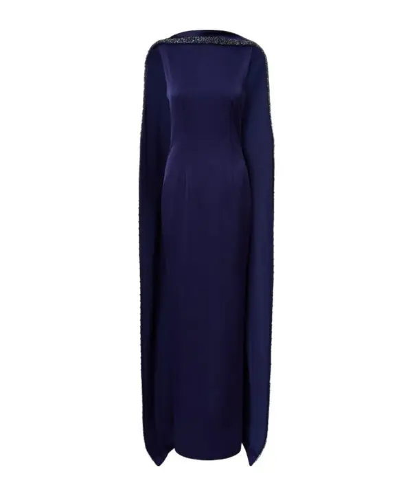 Roland Mouret Embellished Caped Satin Crêpe Gown - Navy