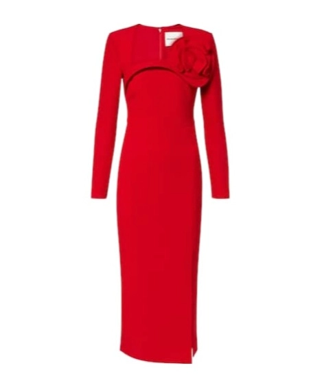 Roland Mouret Floral-appliqué Crêpe Midi Dress - Red