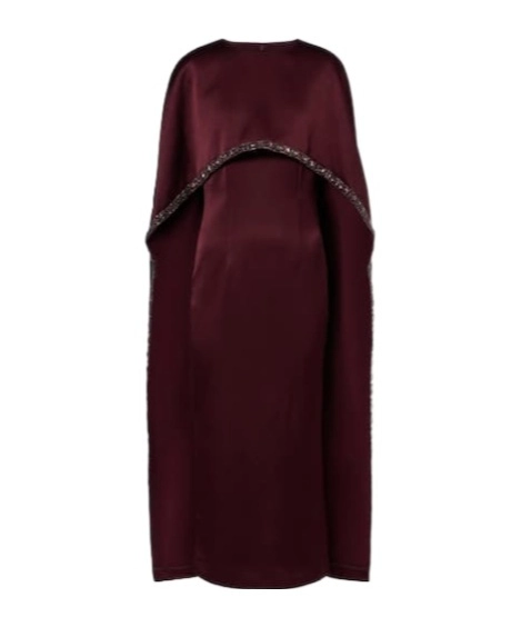 Roland Mouret Embellished Caped Satin Crêpe Midi Dress - Wine Red