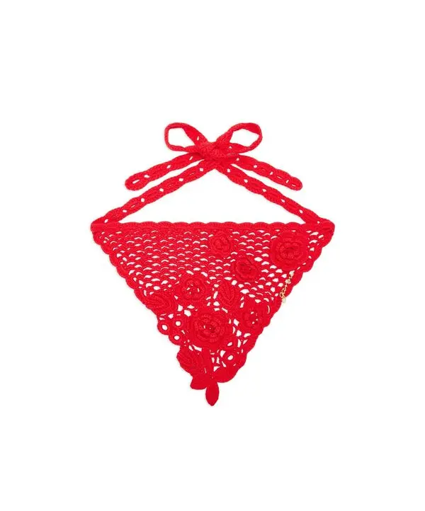 GANNI Head Scarf In Cotton Crochet - Red