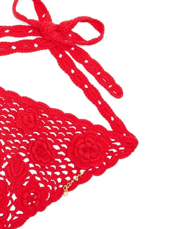 GANNI Cotton Crochet Headscarf With Floral Pattern