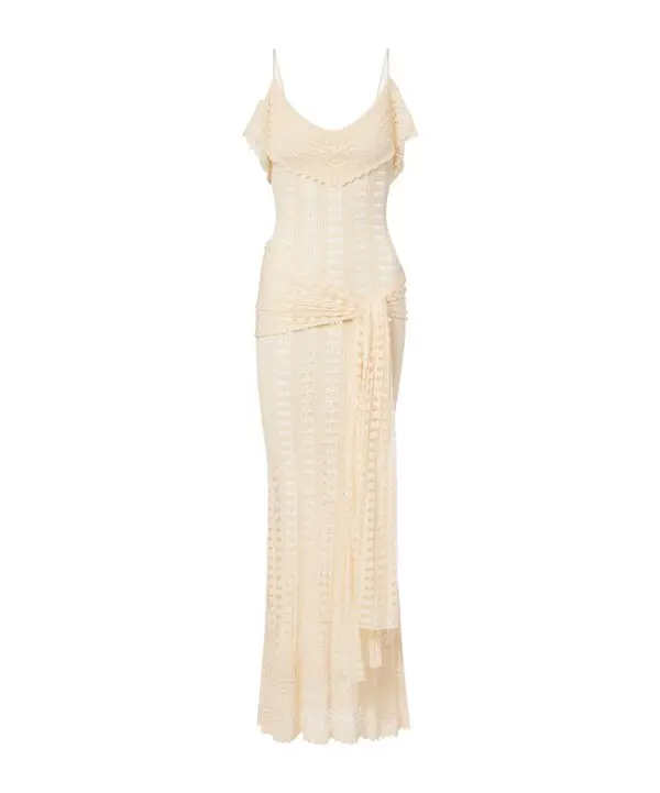 AYA MUSE Ruffled Pointelle Maxi Dress - Nude