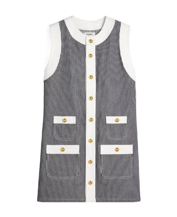 Celine Sleeveless Hickory Stripe Mini Dress - Black