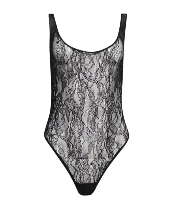 Wardrobe.NYC Lace Tank Bodysuit - Gray