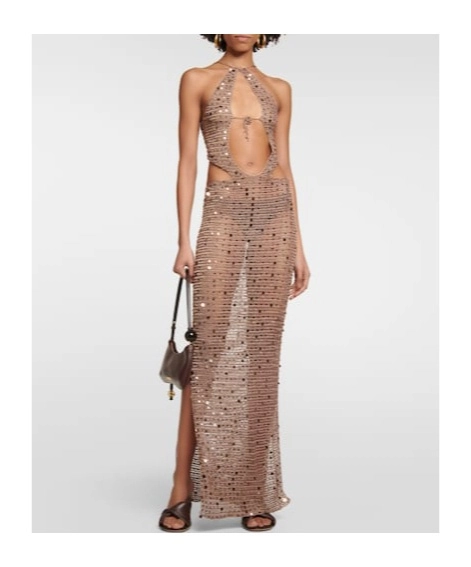 AYA MUSE Morel Cutout Sequined Maxi Dress