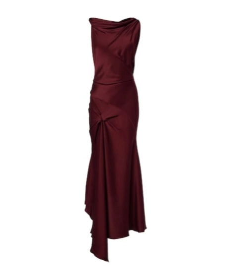 Victoria Beckham Posy Draped Satin Midi Dress - Brown
