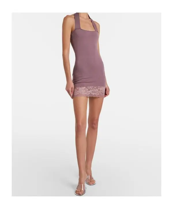 AYA MUSE Lace-trimmed Silk Cotton Mini Dress - Brown