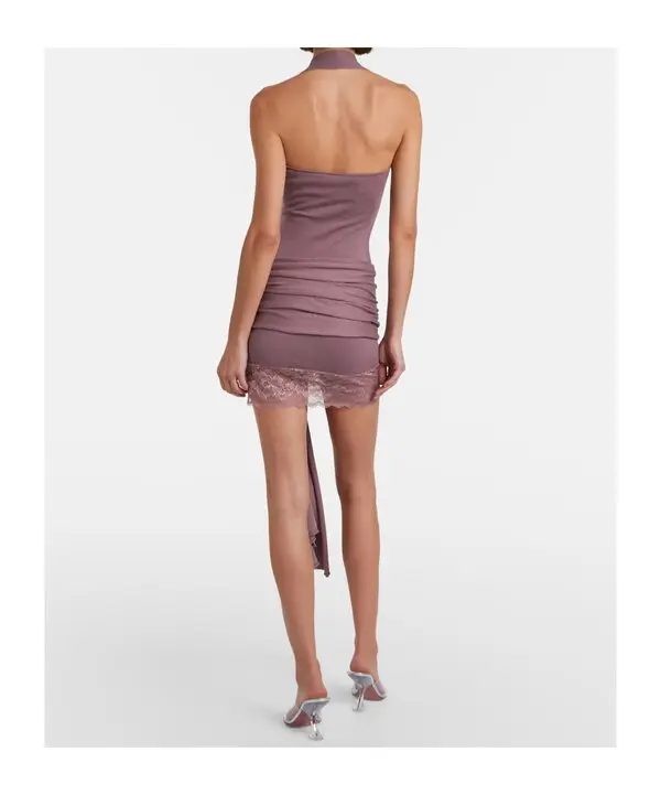 AYA MUSE Lace-trimmed Silk Cotton Mini Dress - Brown