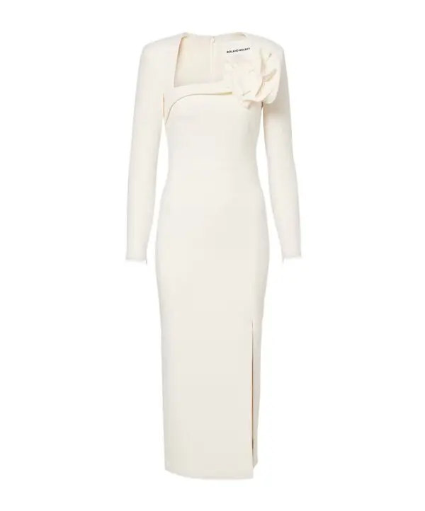 Roland Mouret Floral-appliqué Crêpe Midi Dress - White