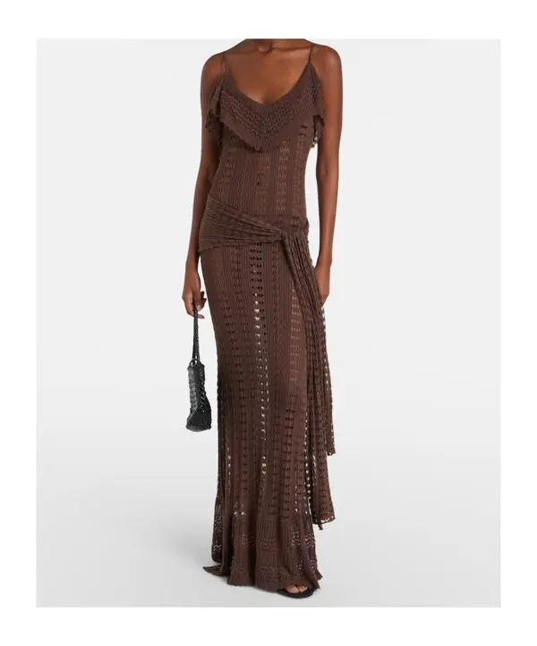 AYA MUSE Ruffled V-neck Maxi Dress - Brown