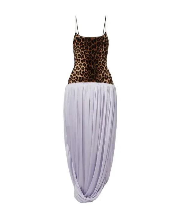 JACQUES WEI Leopard Print Draped Dress