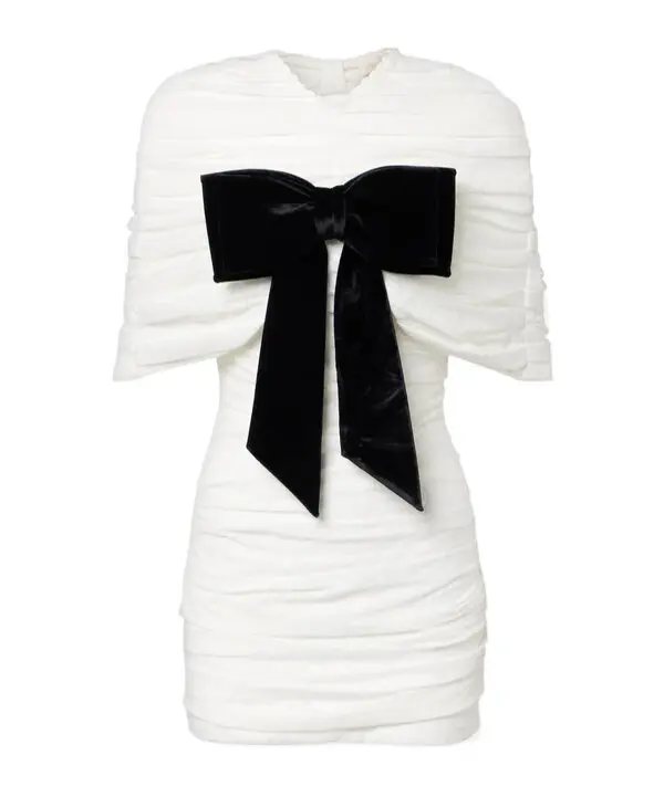 SHUSHU/TONG Bow-detail Ruched Minidress - White