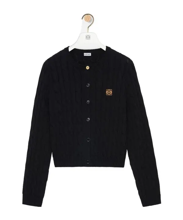 Loewe Logo Embroidered Crewneck Cardigan - Black