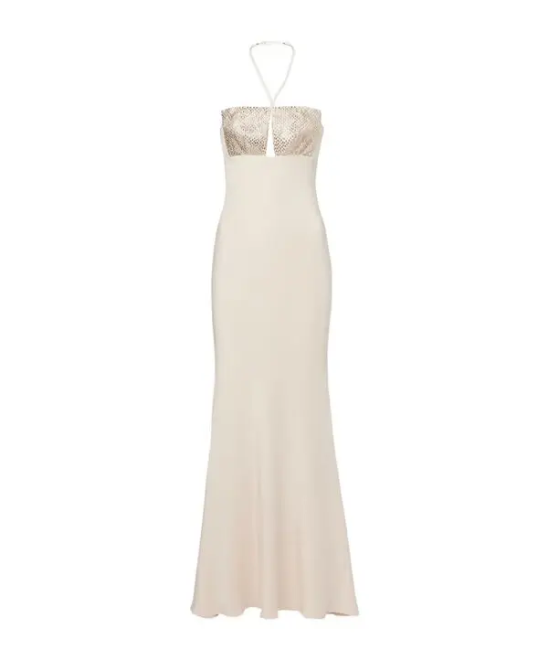 Roland Mouret Embellished Halterneck Silk Gown