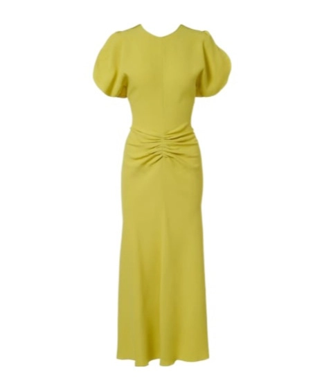 Victoria Beckham Bela Pleated Satin Midi Dress - Yellow
