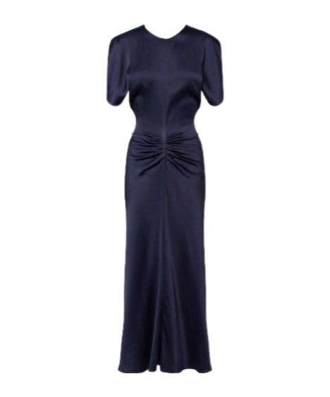 Victoria Beckham Bela Gathered Satin Midi Dress - Black
