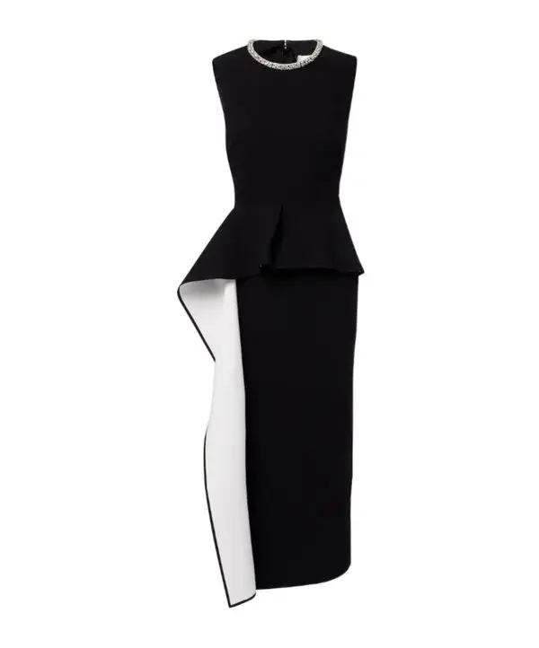 Roland Mouret Embellished Peplum Satin Crepe Midi Dress - Black