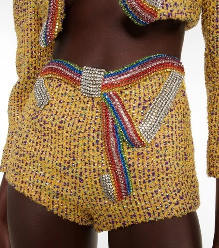 AREA Crystal-embellished Tweed Shorts