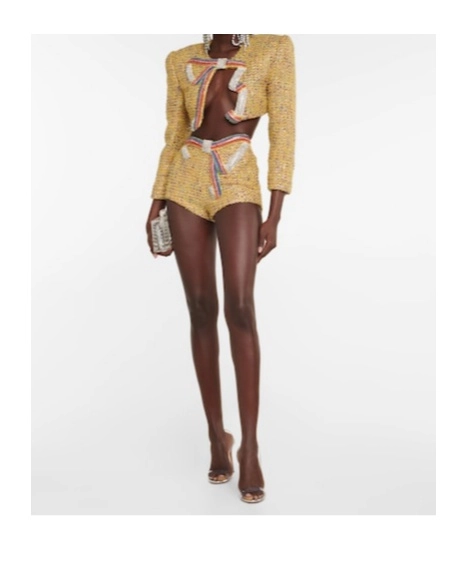 AREA Crystal-embellished Tweed Shorts