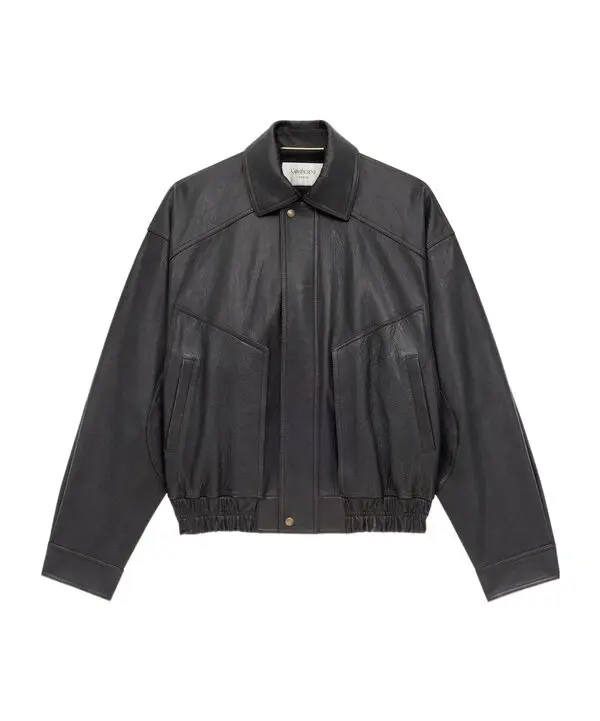Saint Laurent Grained Lambskin Bomber Jacket - Licorice