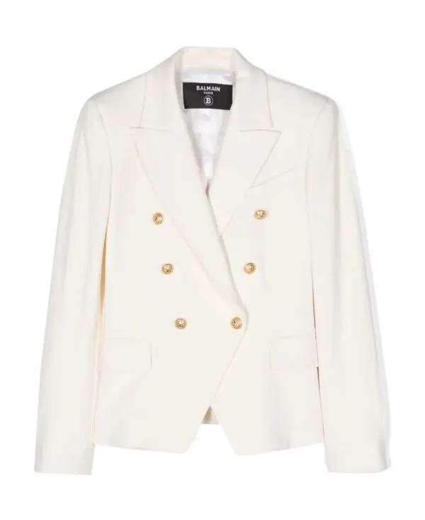 Balmain Embossed-button Double-breasted Blazer - White