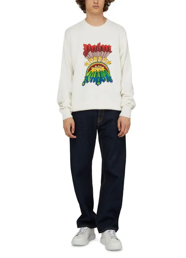 Palm Angels Wide-leg Jeans With Logo Unwashed