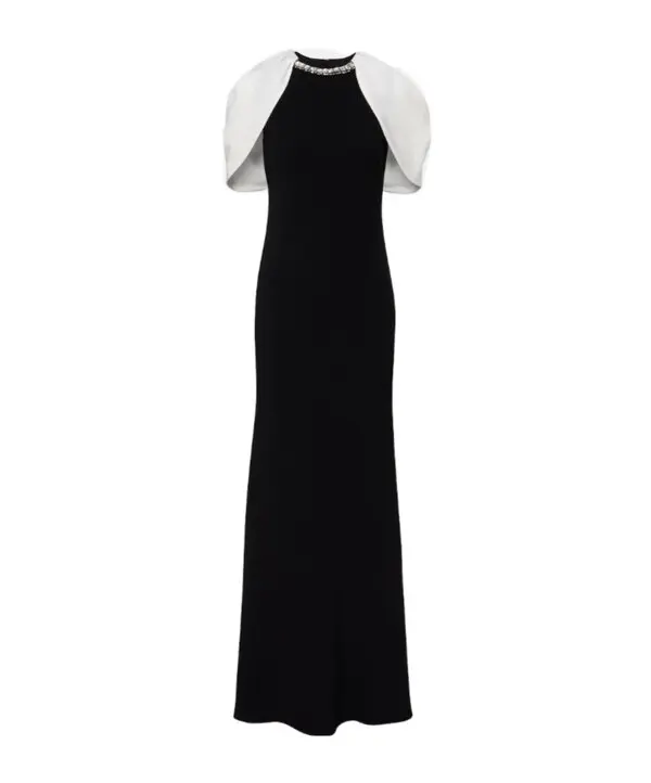 Roland Mouret Embellished Caped Satin Crepe Gown - Black