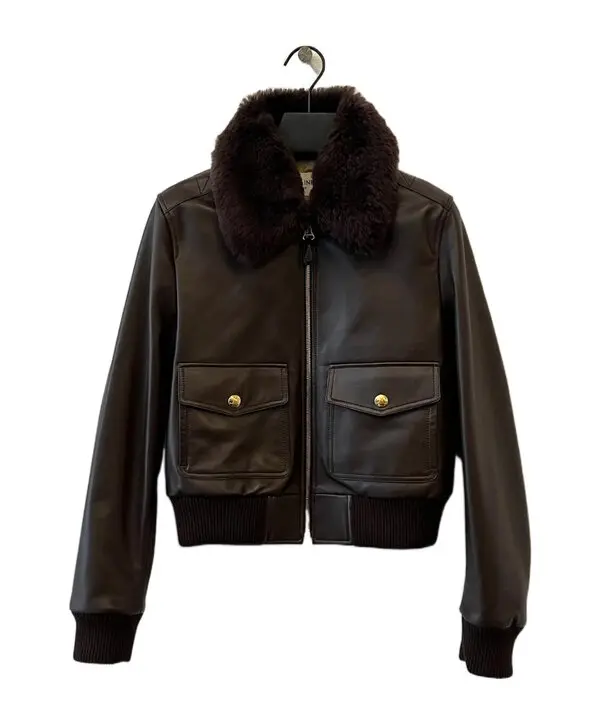 Celine Aviator Blouson Jacket In Calfskin With Fur Collar