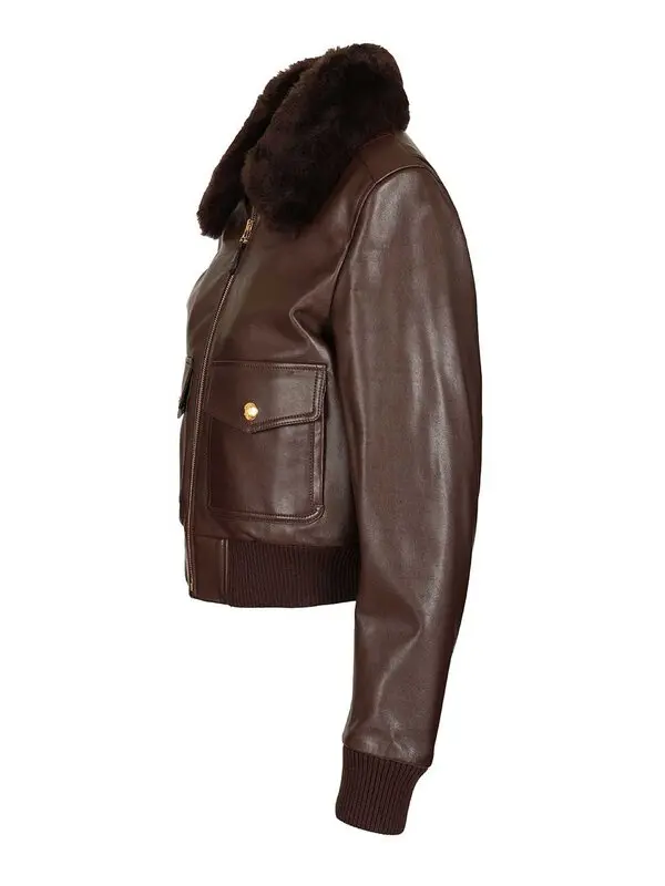 Celine Aviator Blouson Jacket In Calfskin With Fur Collar
