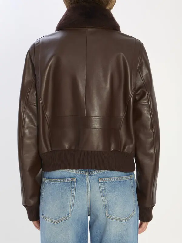 Celine Aviator Blouson Jacket In Calfskin With Fur Collar