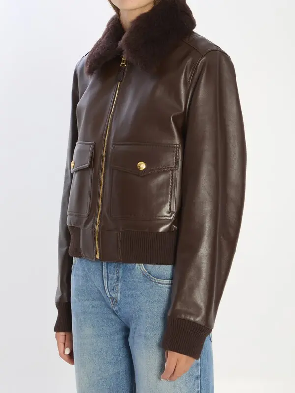 Celine Aviator Blouson Jacket In Calfskin With Fur Collar