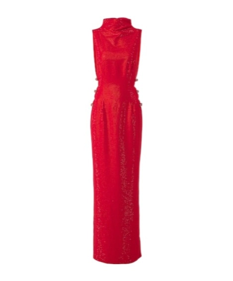 SELF-PORTRAIT Embellished Cutout Crêpe Gown - Red