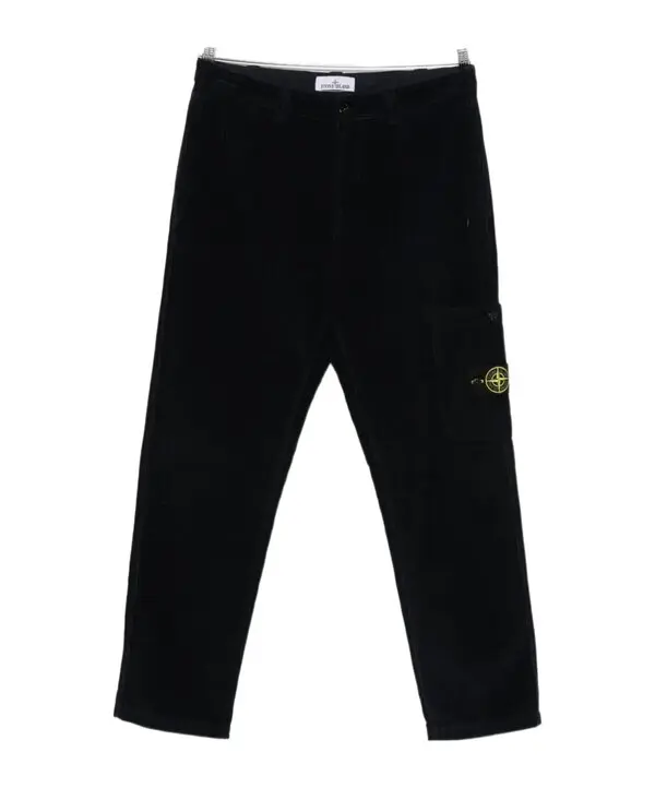 Stone Island Logo Patch Corduroy Pants - Blue