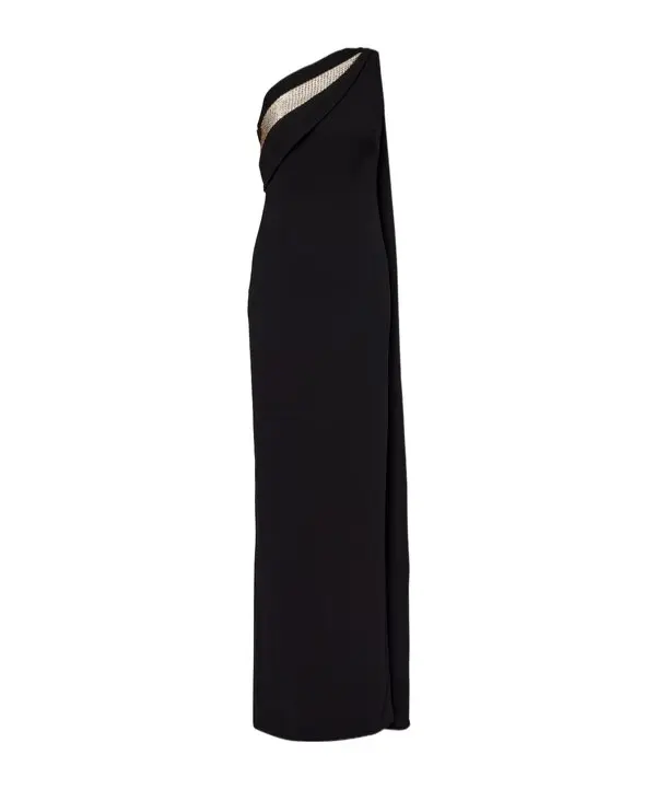 Roland Mouret Embellished One-shoulder Cady Gown - Black