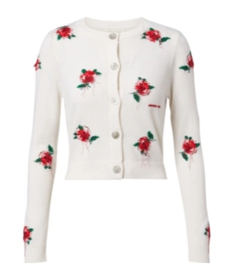 SHUSHU/TONG Long-sleeved Knitted Cardigan With Floral Print - White