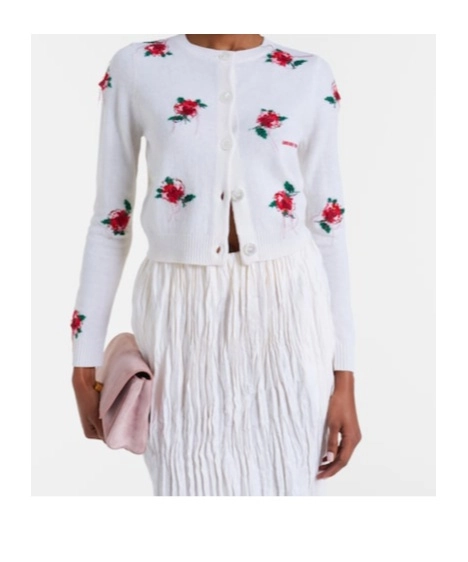 SHUSHU/TONG Long-sleeved Knitted Cardigan With Floral Print