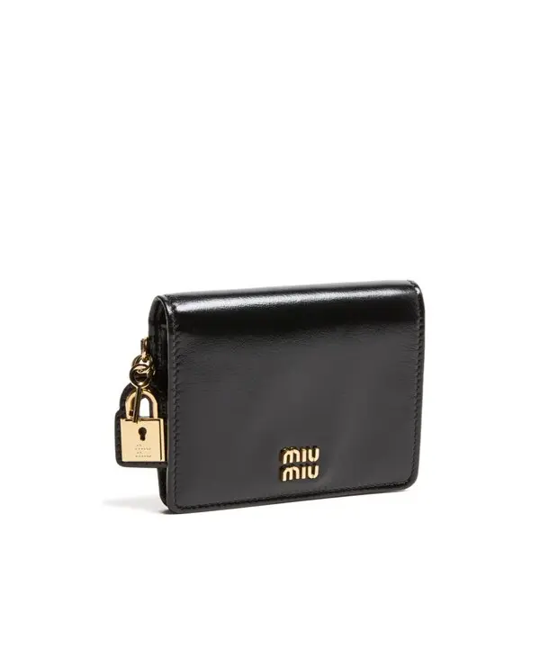 Miu Miu Leather Coin Purse With Padlock Details